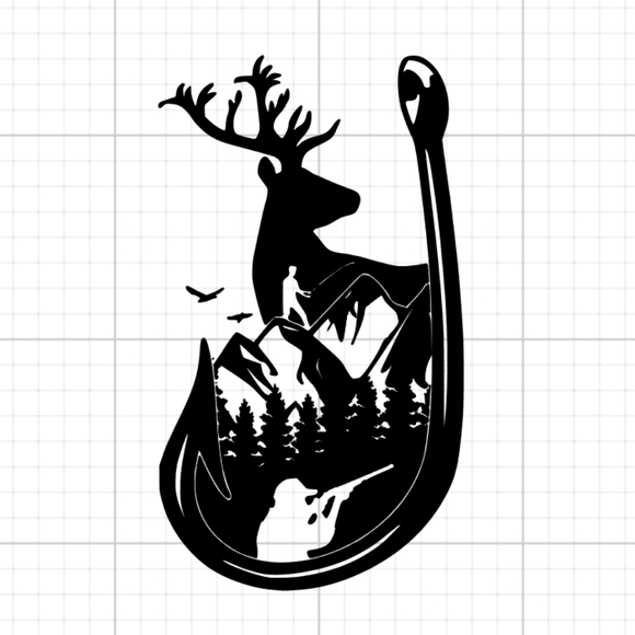 Other | Hunter Fishing Deer Duck Buck Fishing Hook Mountain Vinyl Decal ...